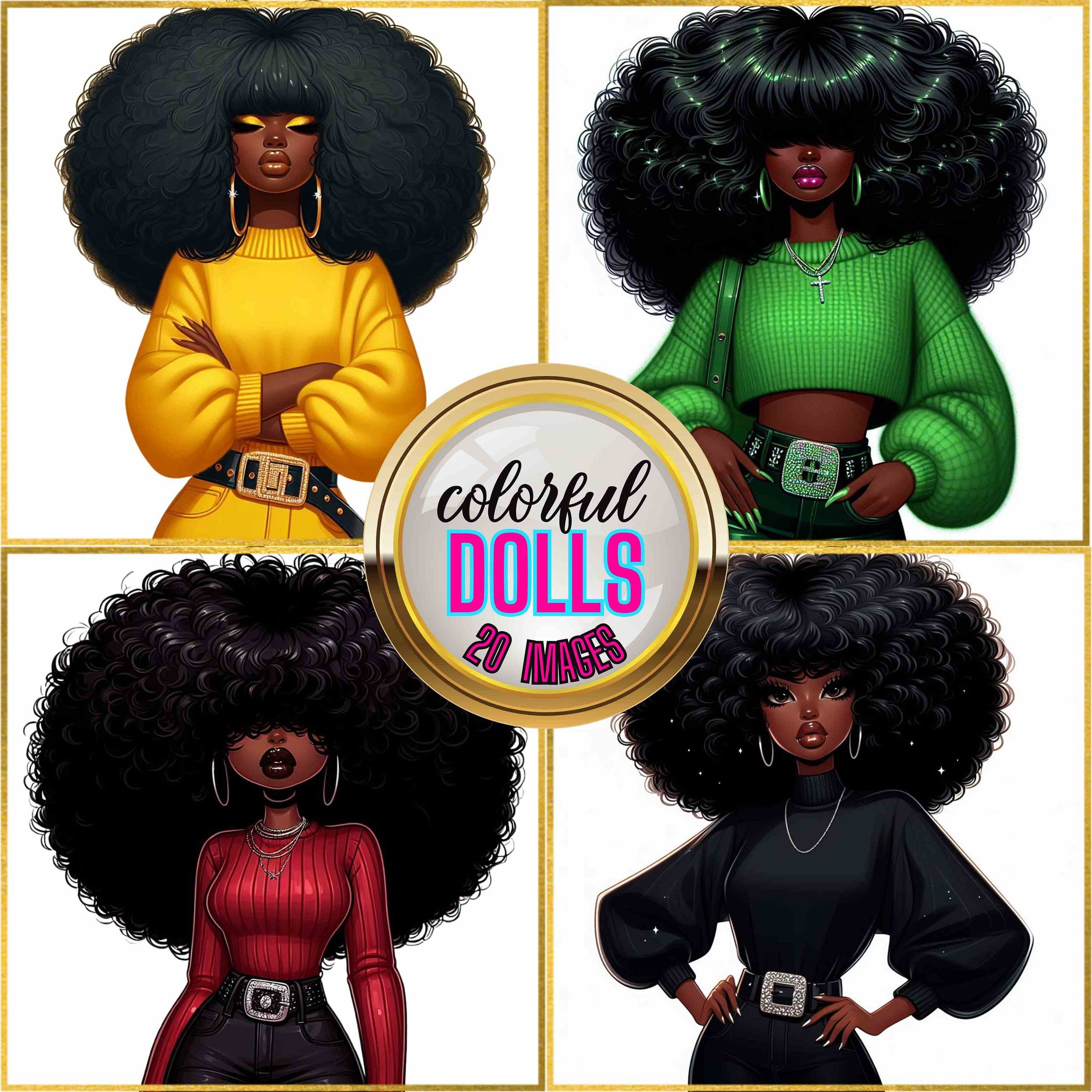 African American Women Colorful Dolls 20 PNG and SVG Images - Etsy