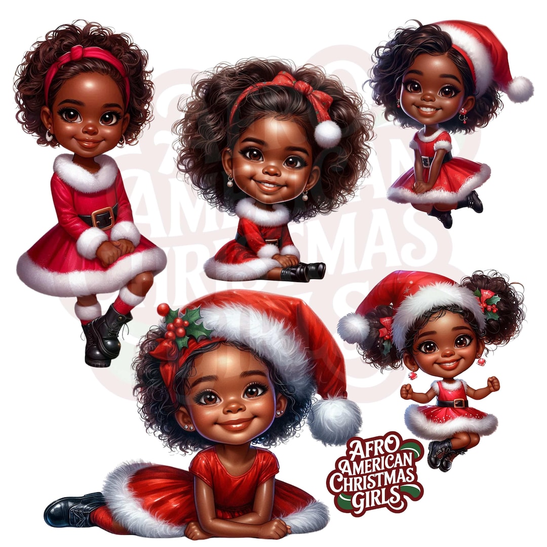 Afro American Christmas Girls PNG Images | Christmas Santa | Little ...