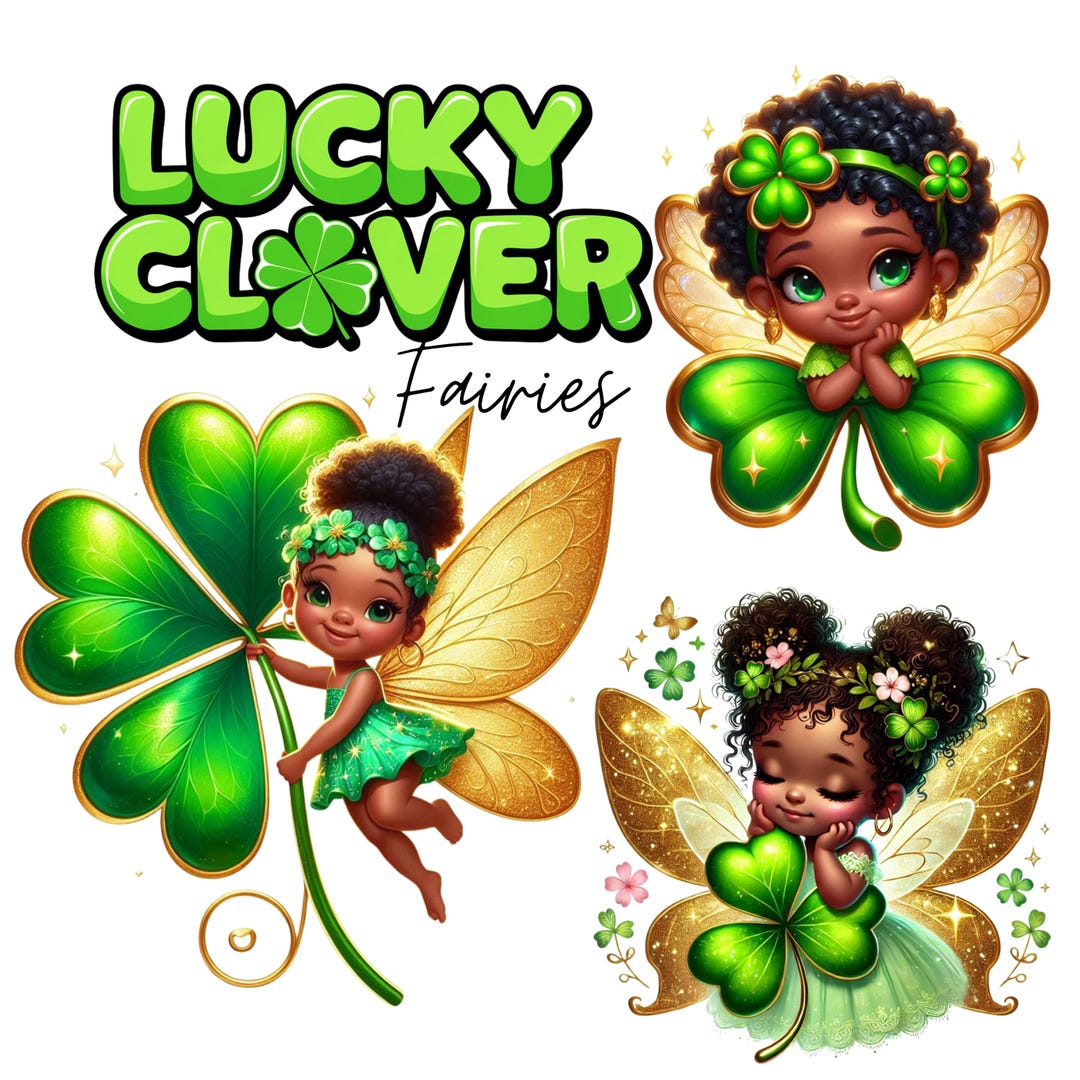 St. Patrick's Day Clover Fairies: African American Digital Art (PNG) - Etsy