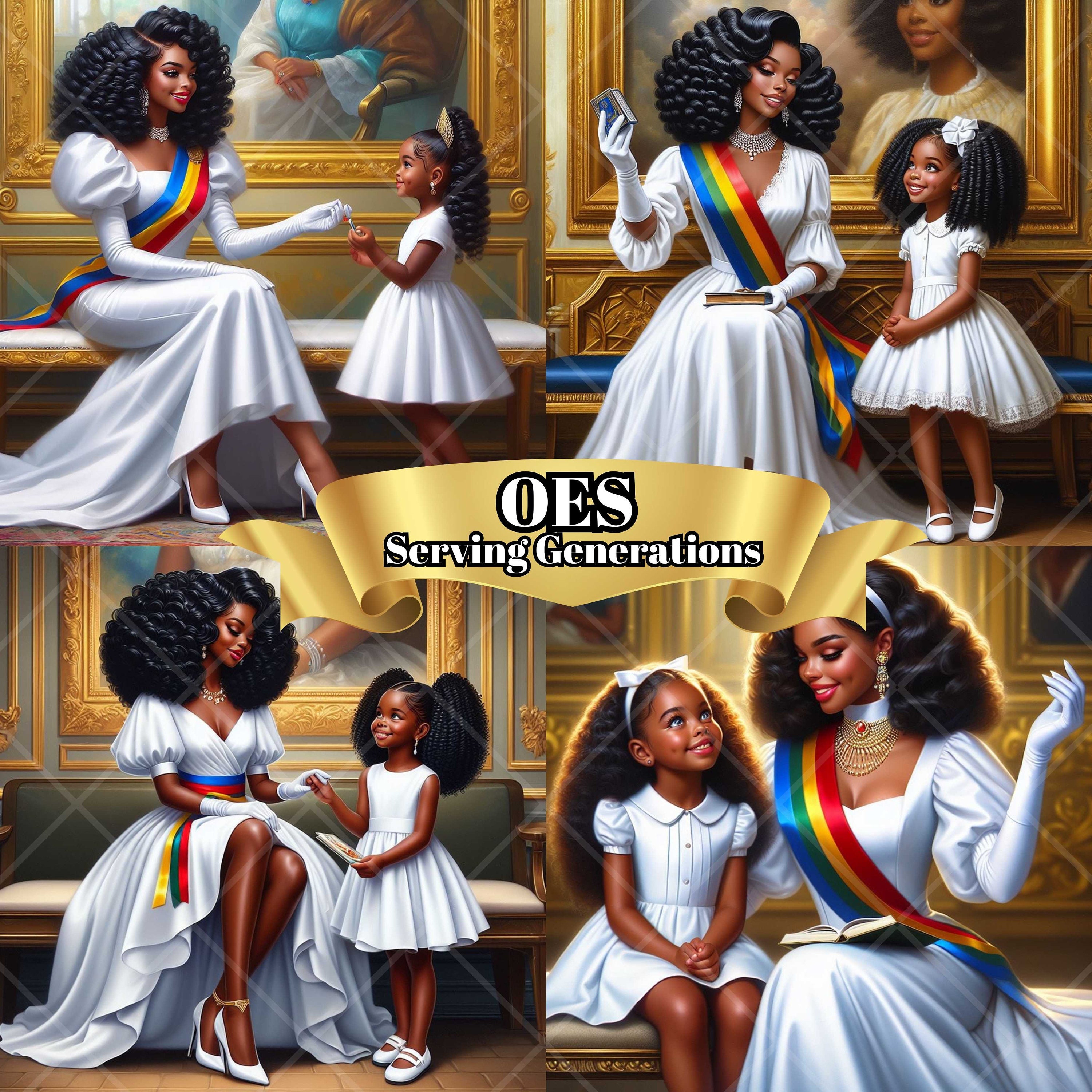 OES Eastern Star Serving Generations Woman and Girl White Dress Candid ...