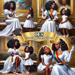OES Eastern Star Serving Generations Woman and Girl White Dress Candid ...