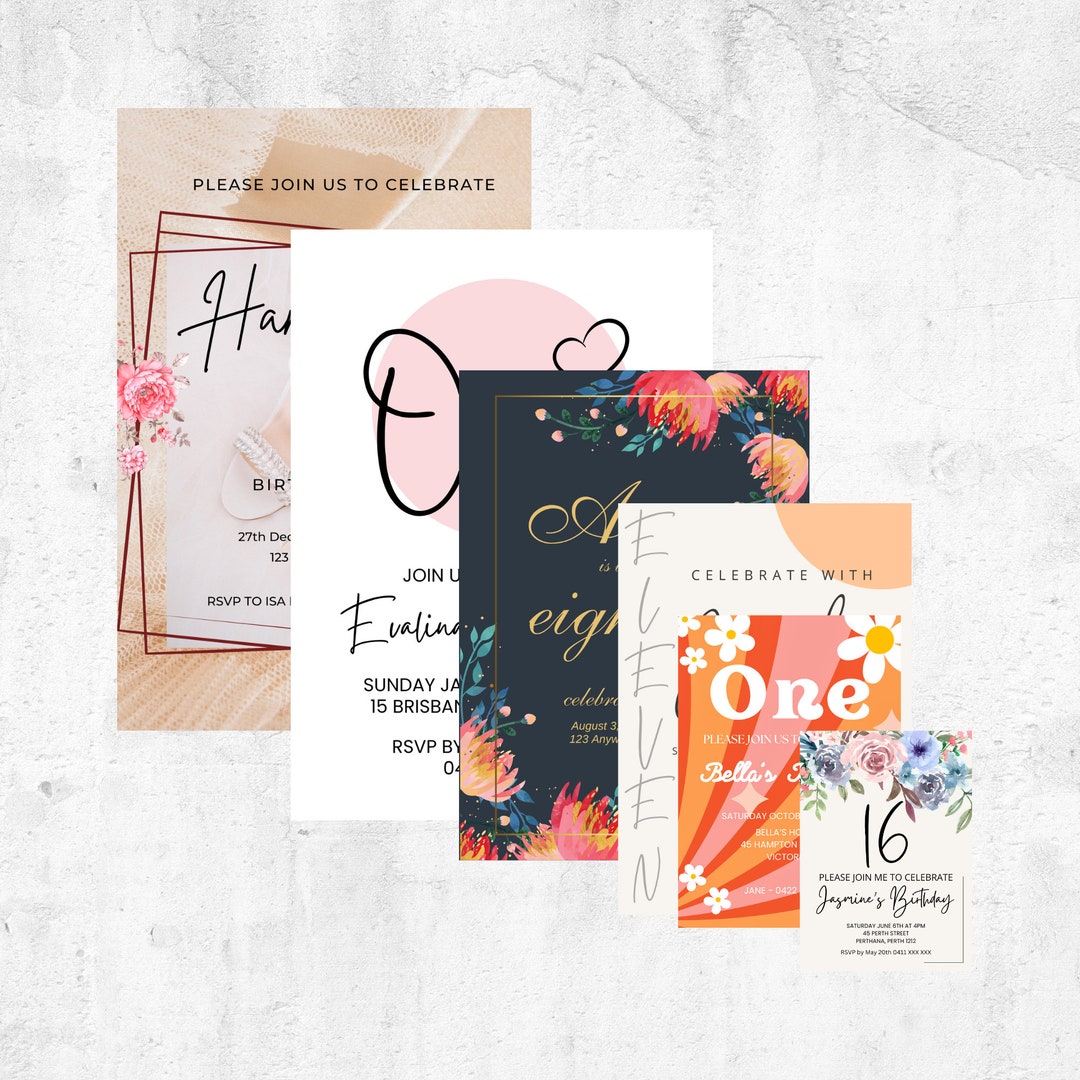 Birthday Invitations Pack Template Editable - Etsy