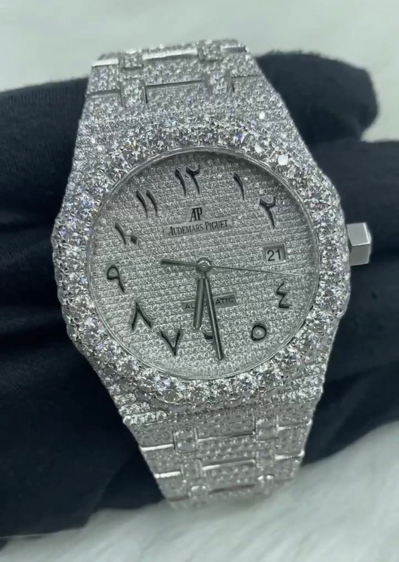 Buy AP Royal Oak Iced Out Moissanite Watch Arabic Dial VVS1 d Color 100 ...