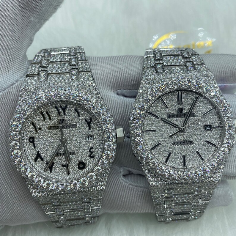 Buy AP Royal Oak Iced Out Moissanite Watch Arabic Dial VVS1 d Color 100 ...
