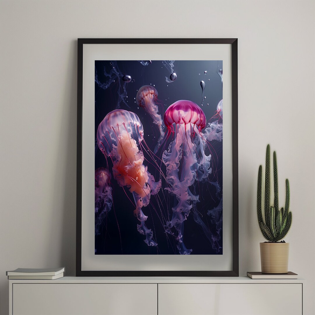 Vibrant Underwater Jellyfish Wall Art, Bedroom Poster, Art Decor ...