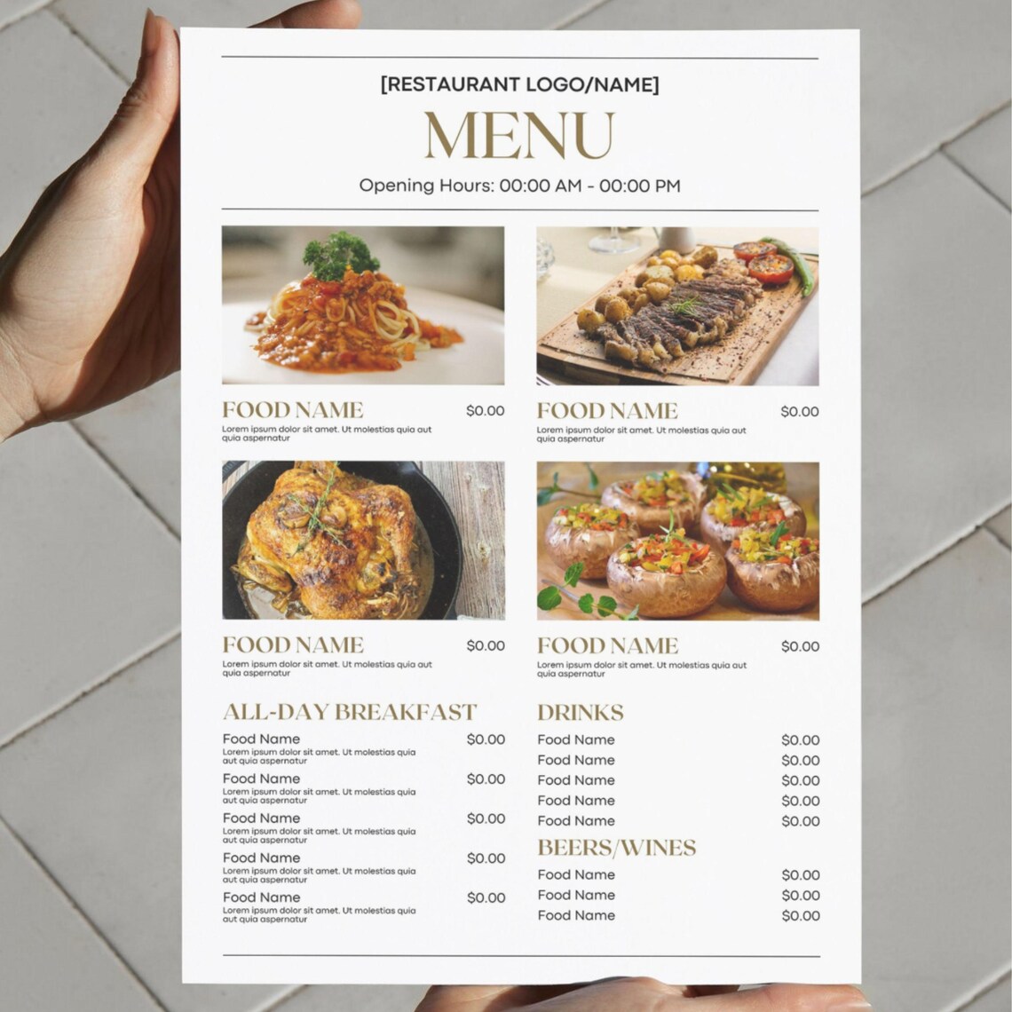 Modern Restaurant Menu Template, Food Menu, Bar Menu, A4 Size Menu ...