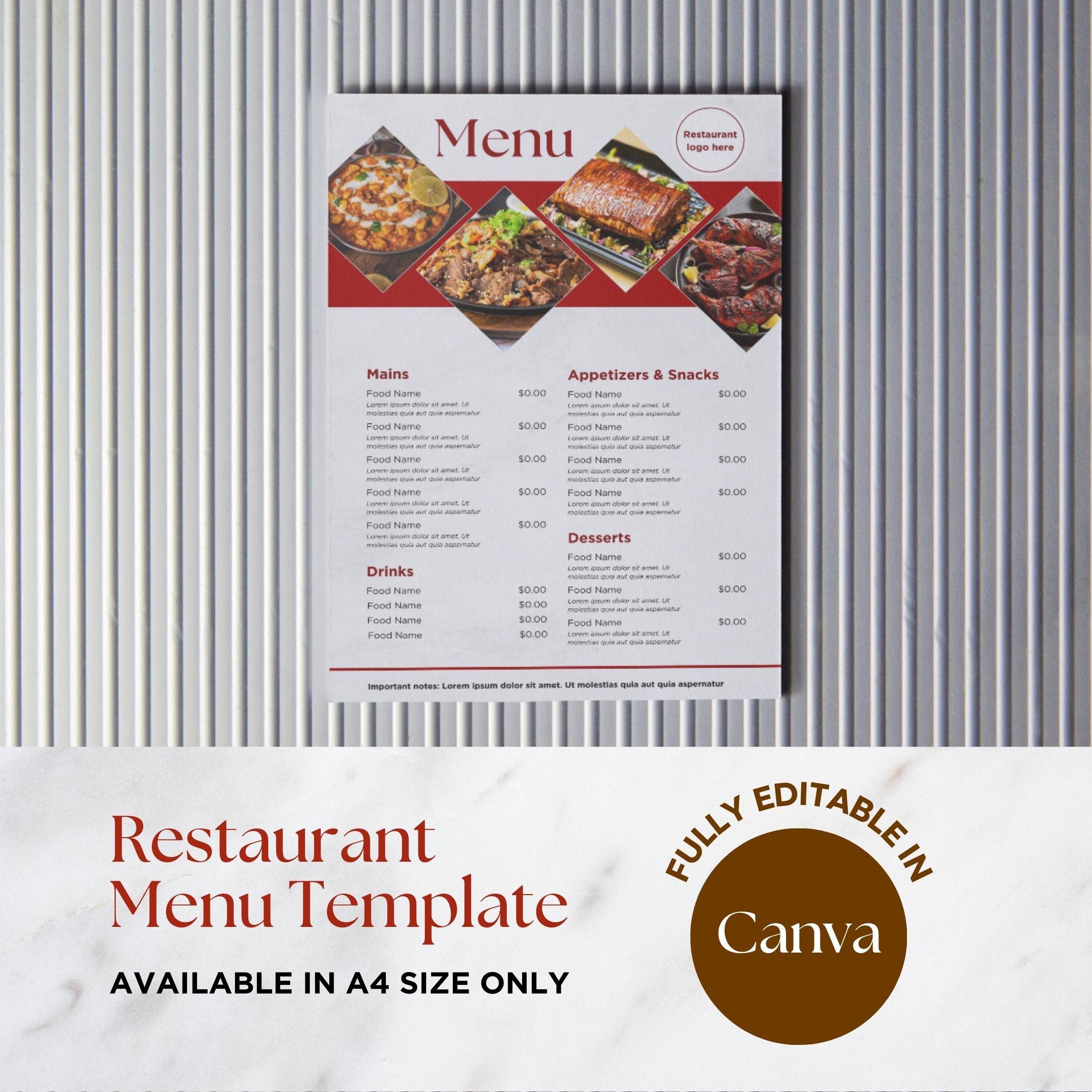 Restaurant Menu Template, Canva Template, Editable Menu, Simple Menu ...