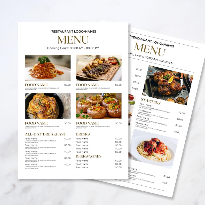 Modern Restaurant Menu Template, Food Menu, Bar Menu, A4 Size Menu ...