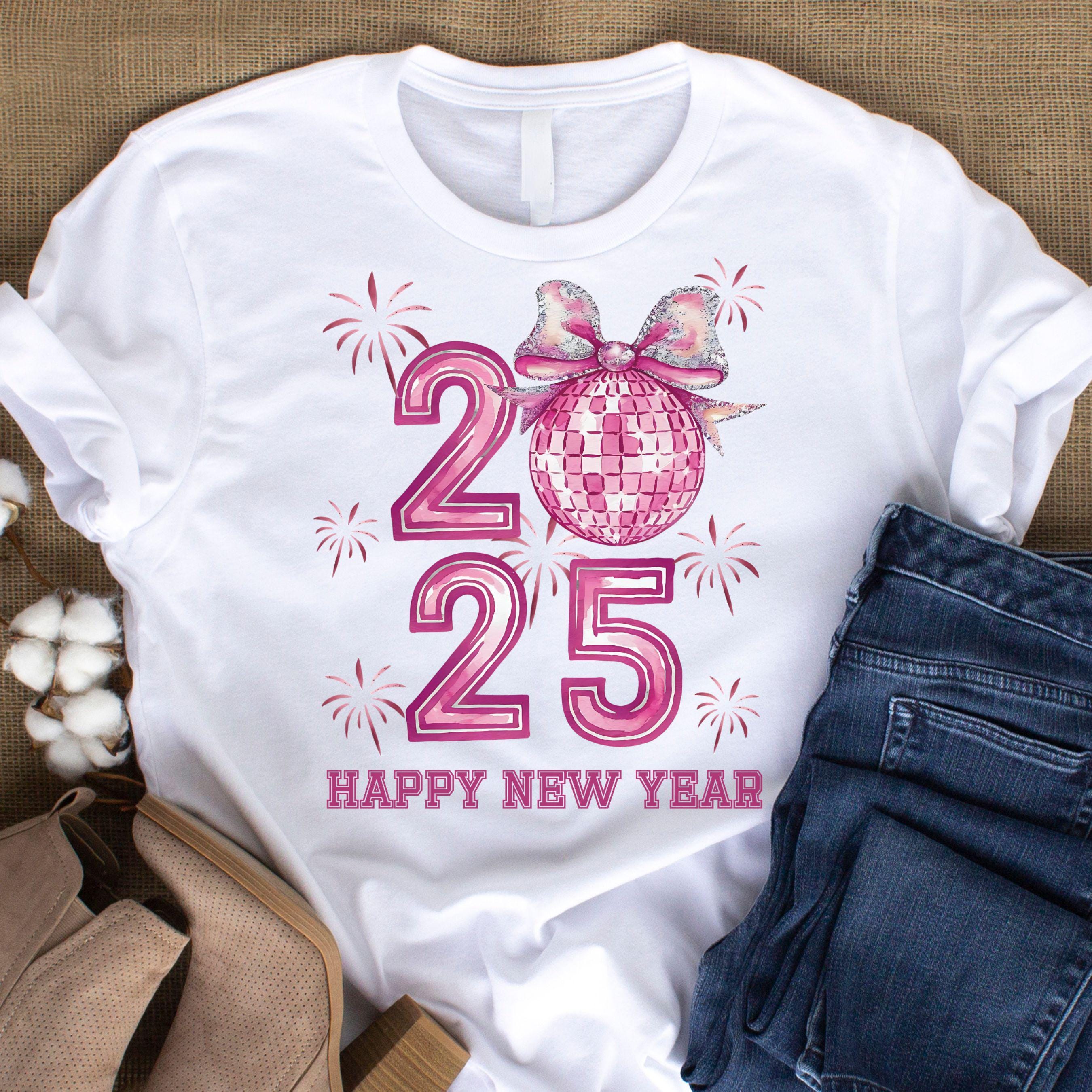 Happy New Year 2025 Png, Disco Ball New Year's PNG, Pink Coquette Bow ...