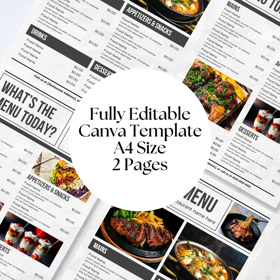 Modern Restaurant Menu Template, Newspaper Menu, Canva Template ...