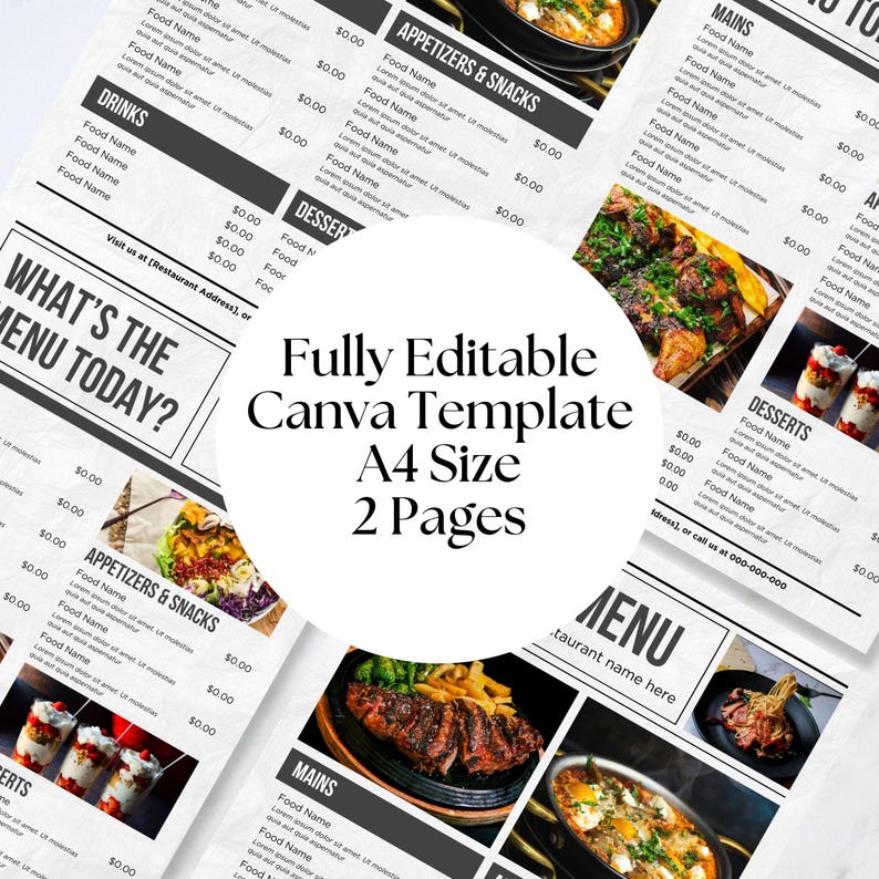 Modern Restaurant Menu Template, Newspaper Menu, Canva Template ...