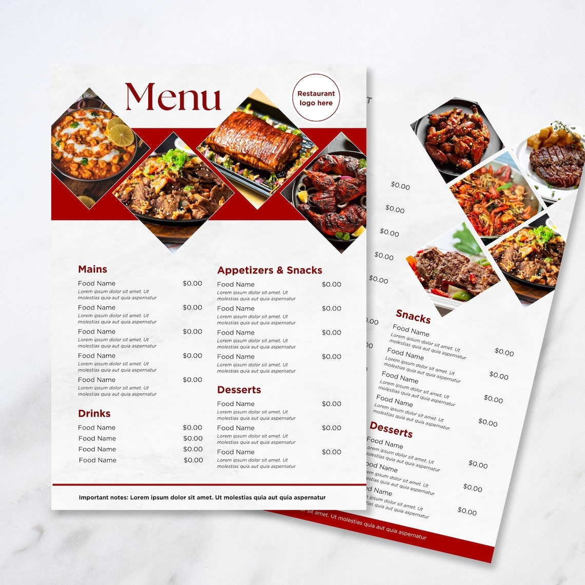 Restaurant Menu Template, Canva Template, Editable Menu, Simple Menu ...