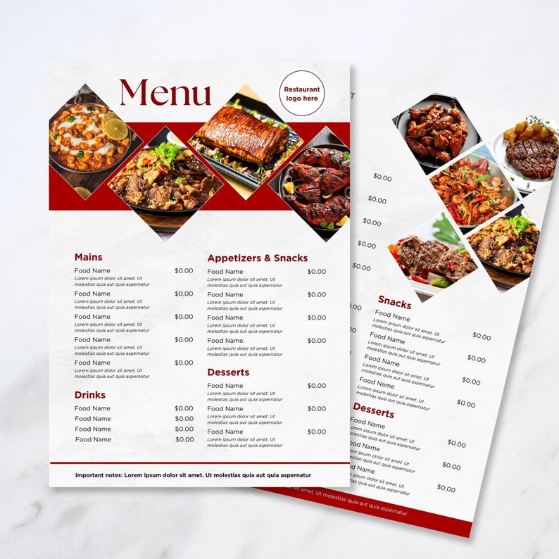Restaurant Menu Template, Canva Template, Editable Menu, Simple Menu ...