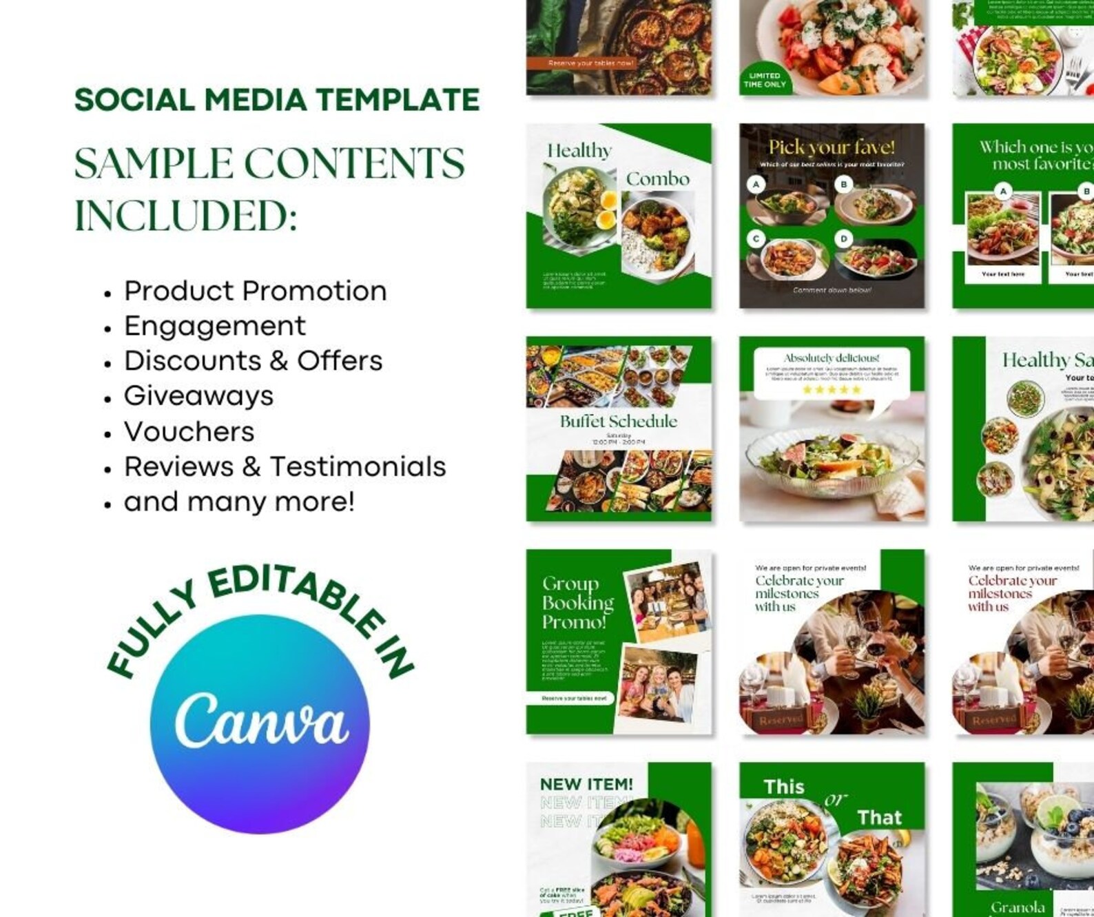 Instagram, Healthy Instagram Template, Canva Template, Editable ...