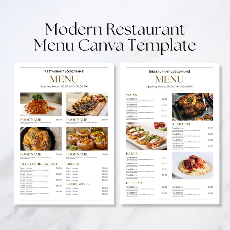 Modern Restaurant Menu Template, Food Menu, Bar Menu, A4 Size Menu ...