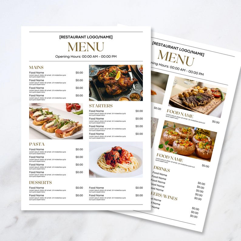 Modern Restaurant Menu Template, Food Menu, Bar Menu, A4 Size Menu ...