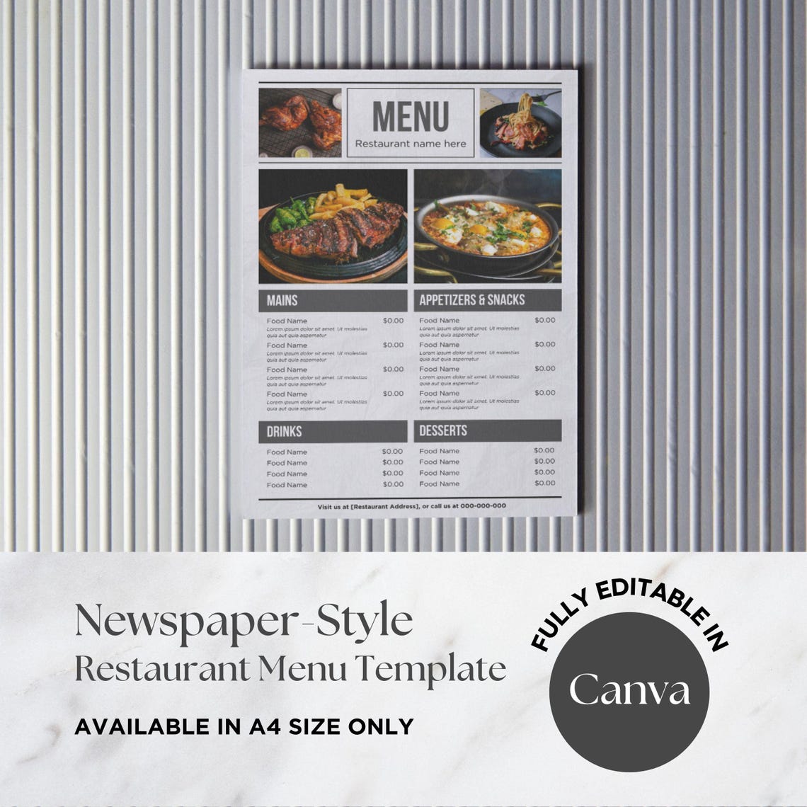 Modern Restaurant Menu Template, Newspaper Menu, Canva Template ...