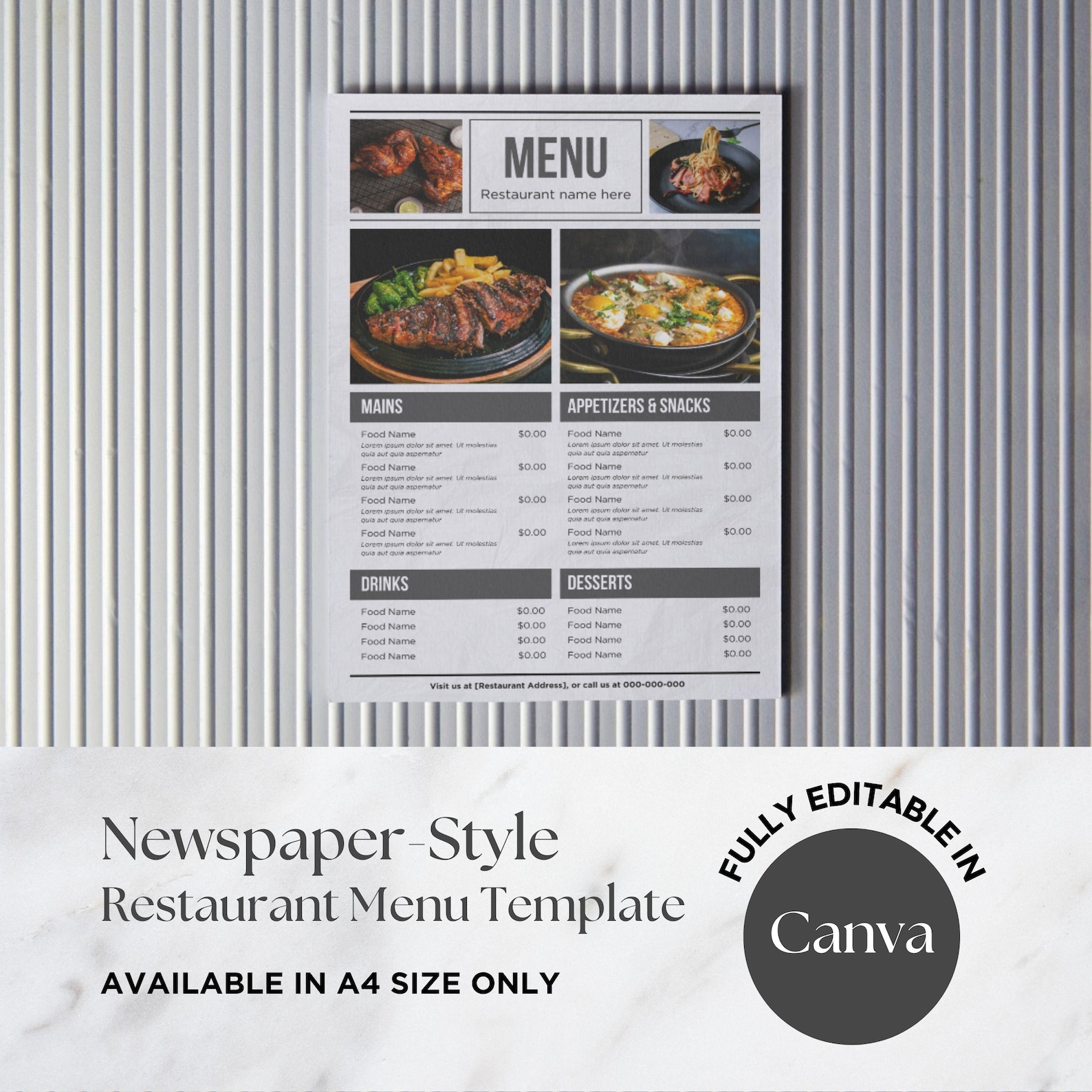 Modern Restaurant Menu Template, Newspaper Menu, Canva Template ...