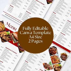 Restaurant Menu Template, Simple Menu, Canva Template, Editable Menu ...