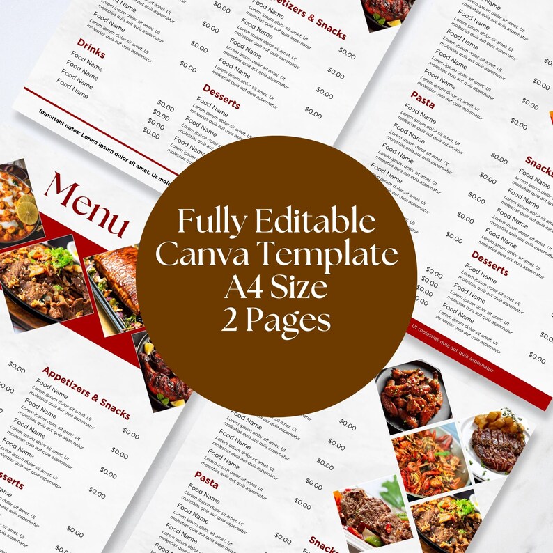 Restaurant Menu Template, Canva Template, Editable Menu, Simple Menu ...