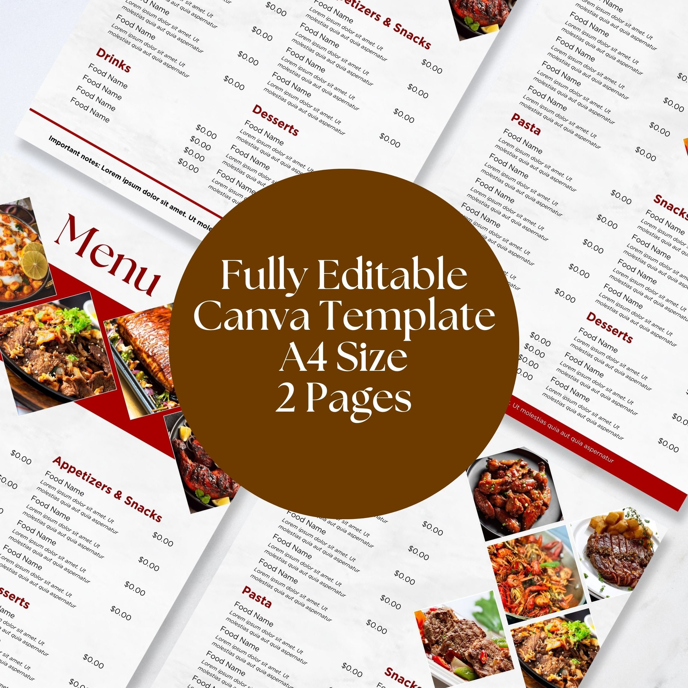 Restaurant Menu Template, Canva Template, Editable Menu, Simple Menu ...