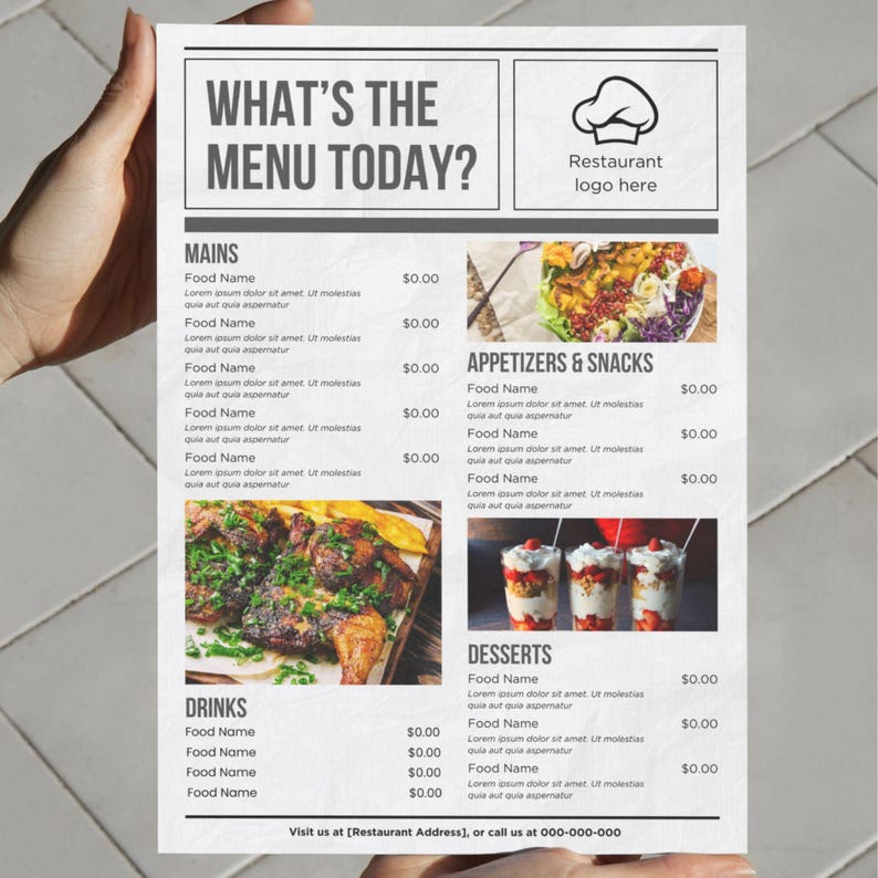 Modern Restaurant Menu Template, Newspaper Menu, Canva Template ...