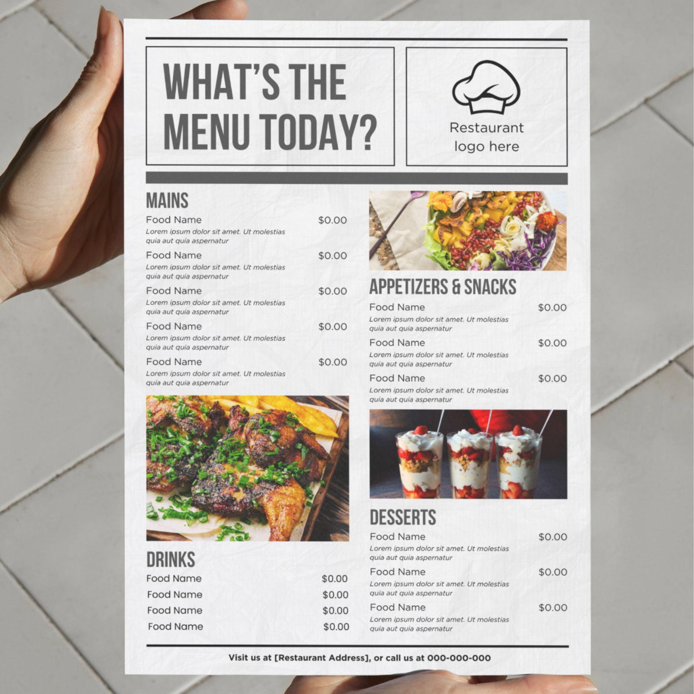 Modern Restaurant Menu Template, Newspaper Menu, Canva Template ...