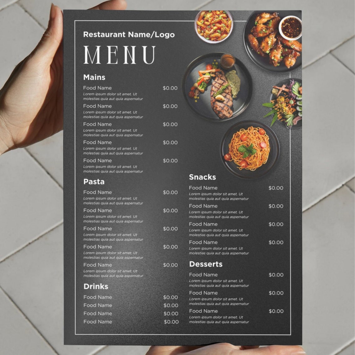 Dark Restaurant Menu Template, Bar Menu, Editable Menu, Canva Template ...