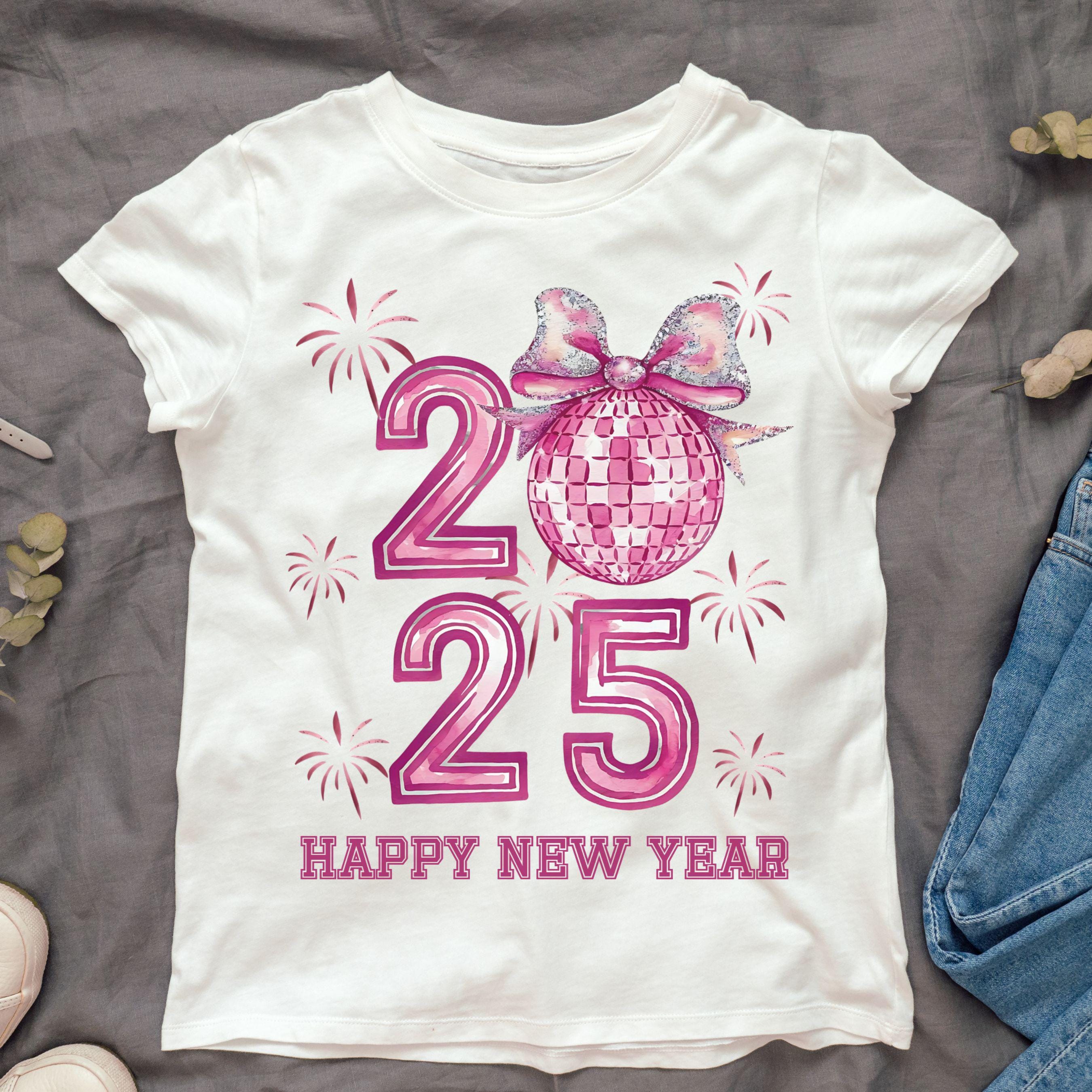 Happy New Year 2025 Png, Disco Ball New Year's PNG, Pink Coquette Bow ...