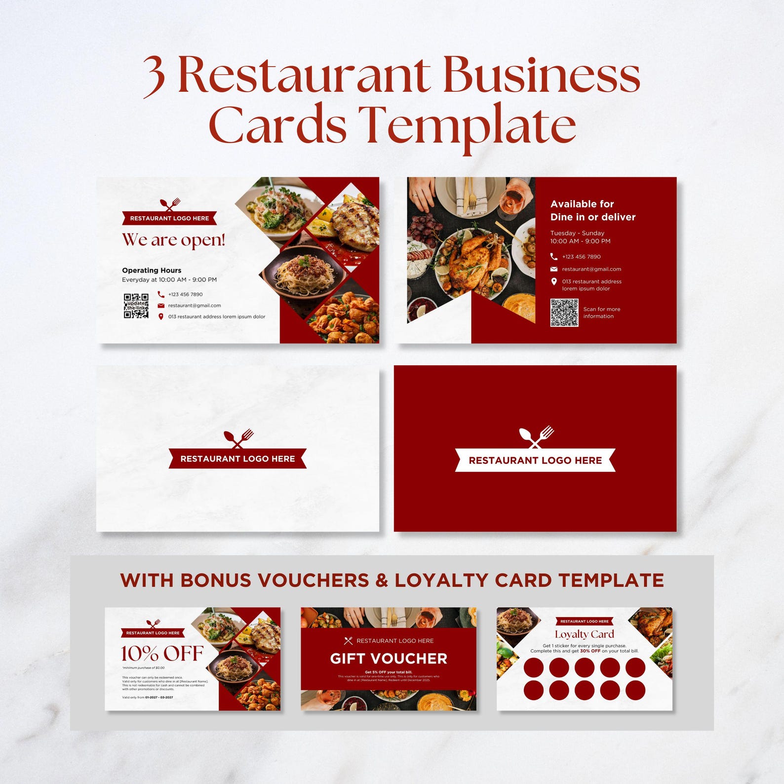 Modern Restaurant Business Cards, QR Code, Loyalty Card, Voucher ...