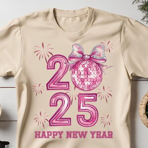 Happy New Year 2025 Png, Disco Ball New Year's PNG, Pink Coquette Bow ...