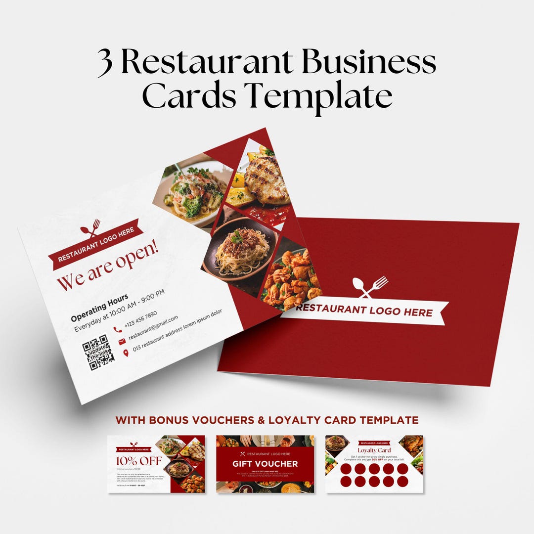 Modern Restaurant Business Cards, QR Code, Loyalty Card, Voucher ...