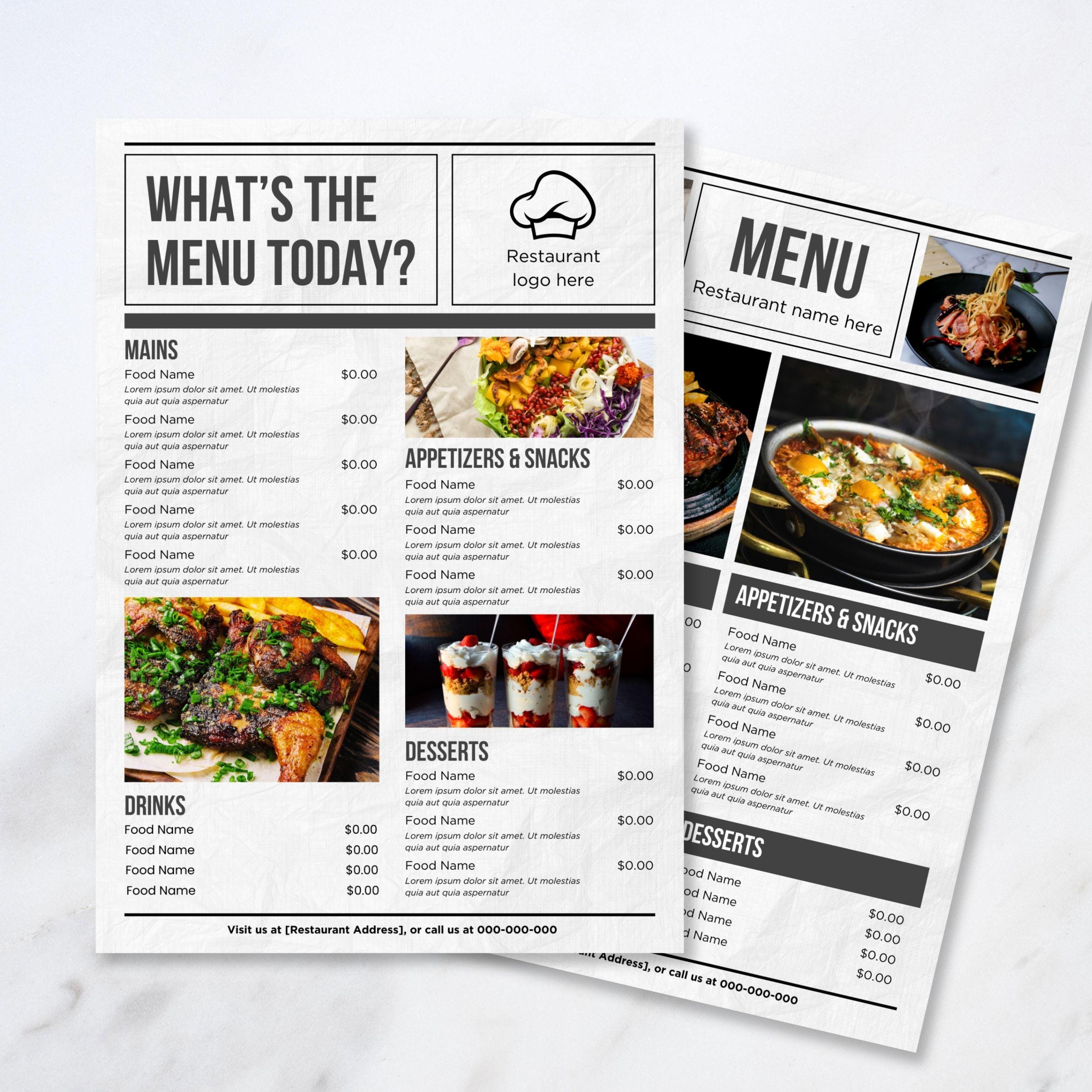 Modern Restaurant Menu Template, Newspaper Menu, Price List, Canva ...