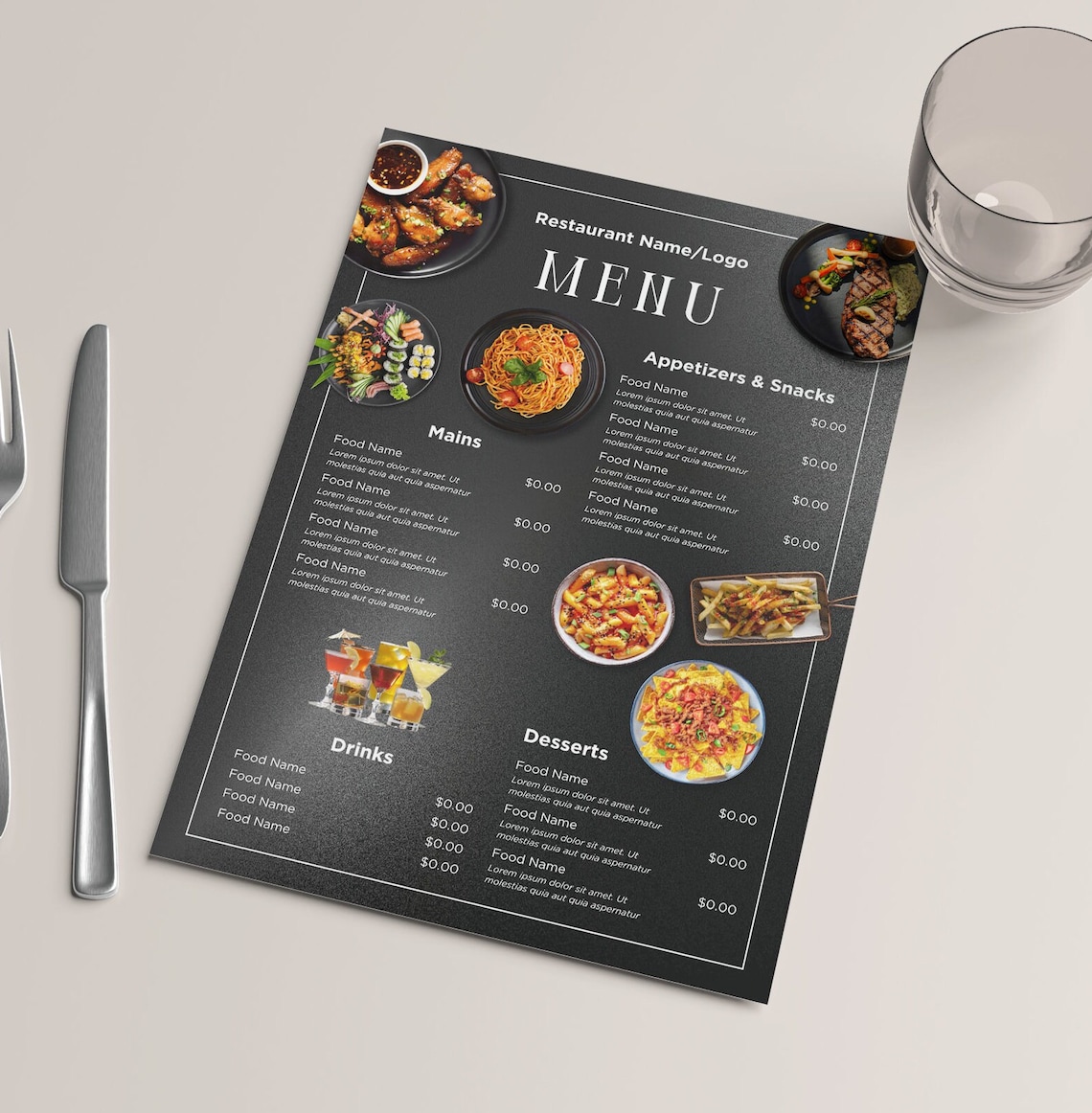 Dark Restaurant Menu Template, Bar Menu, Editable Menu, Canva Template ...