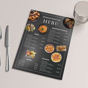 Dark Restaurant Menu Template, Bar Menu, Editable Menu, Canva Template ...