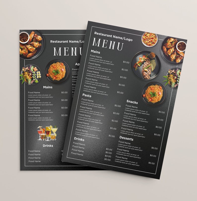 Dark Restaurant Menu Template, Bar Menu, Editable Menu, Canva Template ...