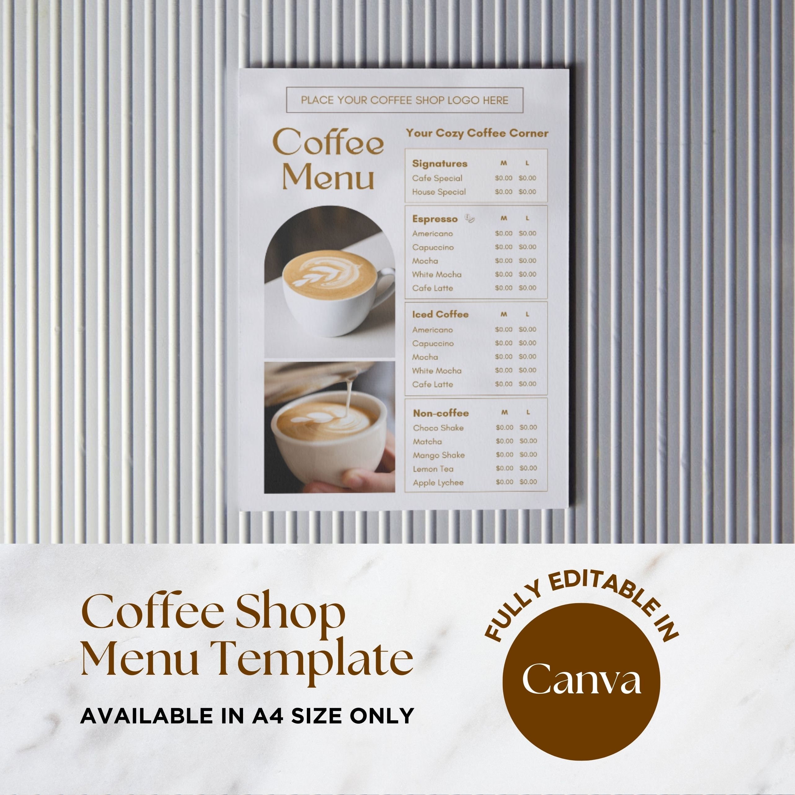 Coffee Shop Menu Template, Menu Board, A4 Size Menu, Canva Template ...