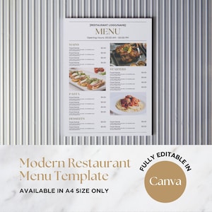 Modern Restaurant Menu Template, Food Menu, Bar Menu, A4 Size Menu ...