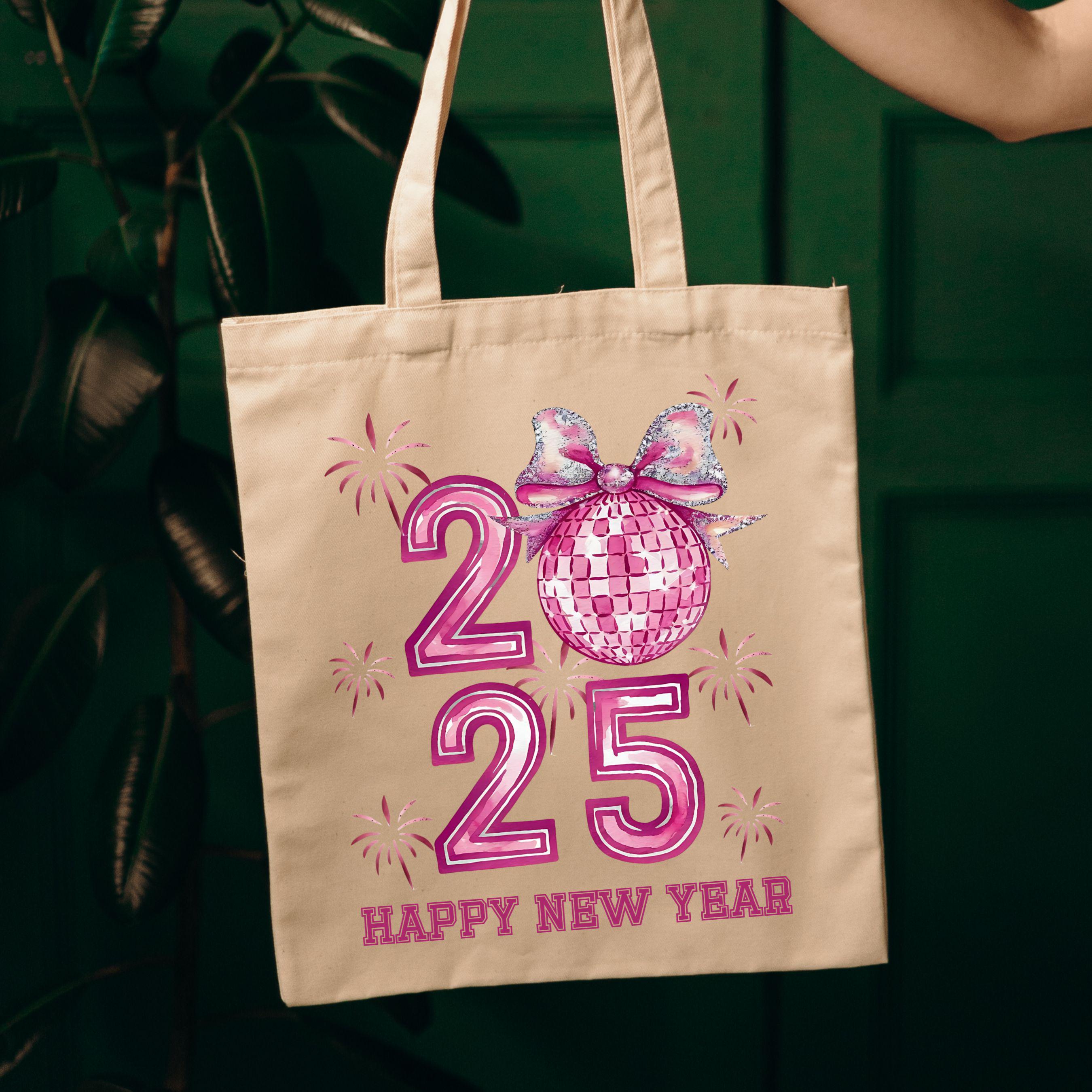 Happy New Year 2025 Png, Disco Ball New Year's PNG, Pink Coquette Bow ...