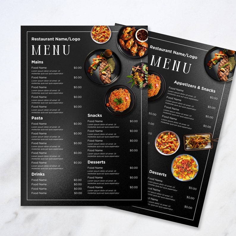 Dark Restaurant Menu Template, Bar Menu, Editable Menu, Canva Template ...