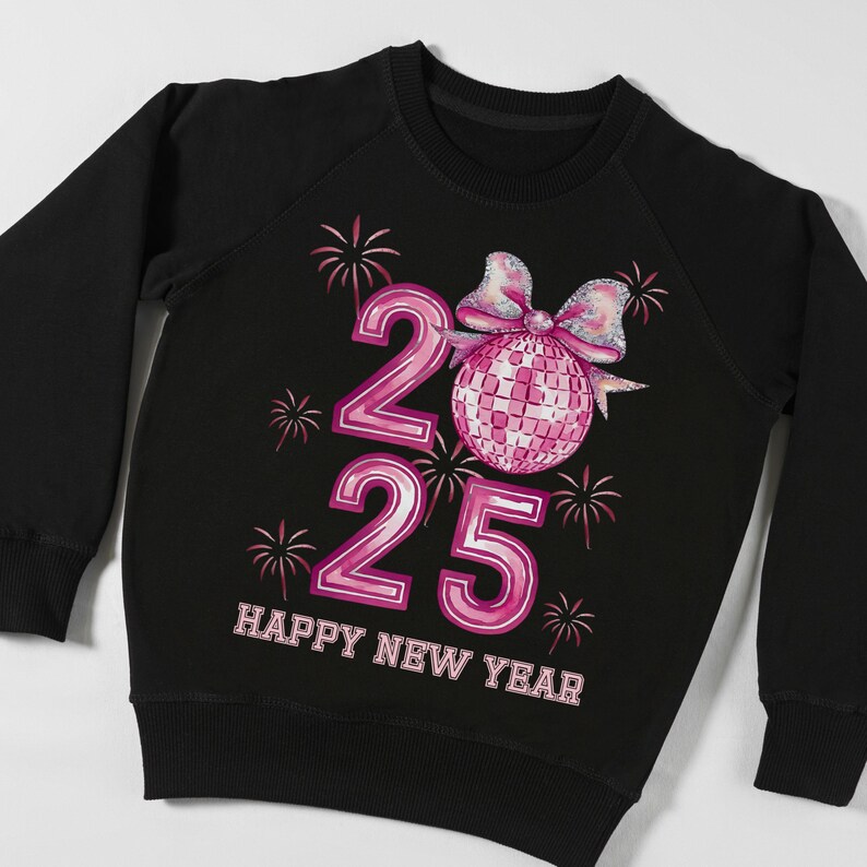 Happy New Year 2025 Png, Disco Ball New Year's PNG, Pink Coquette Bow ...