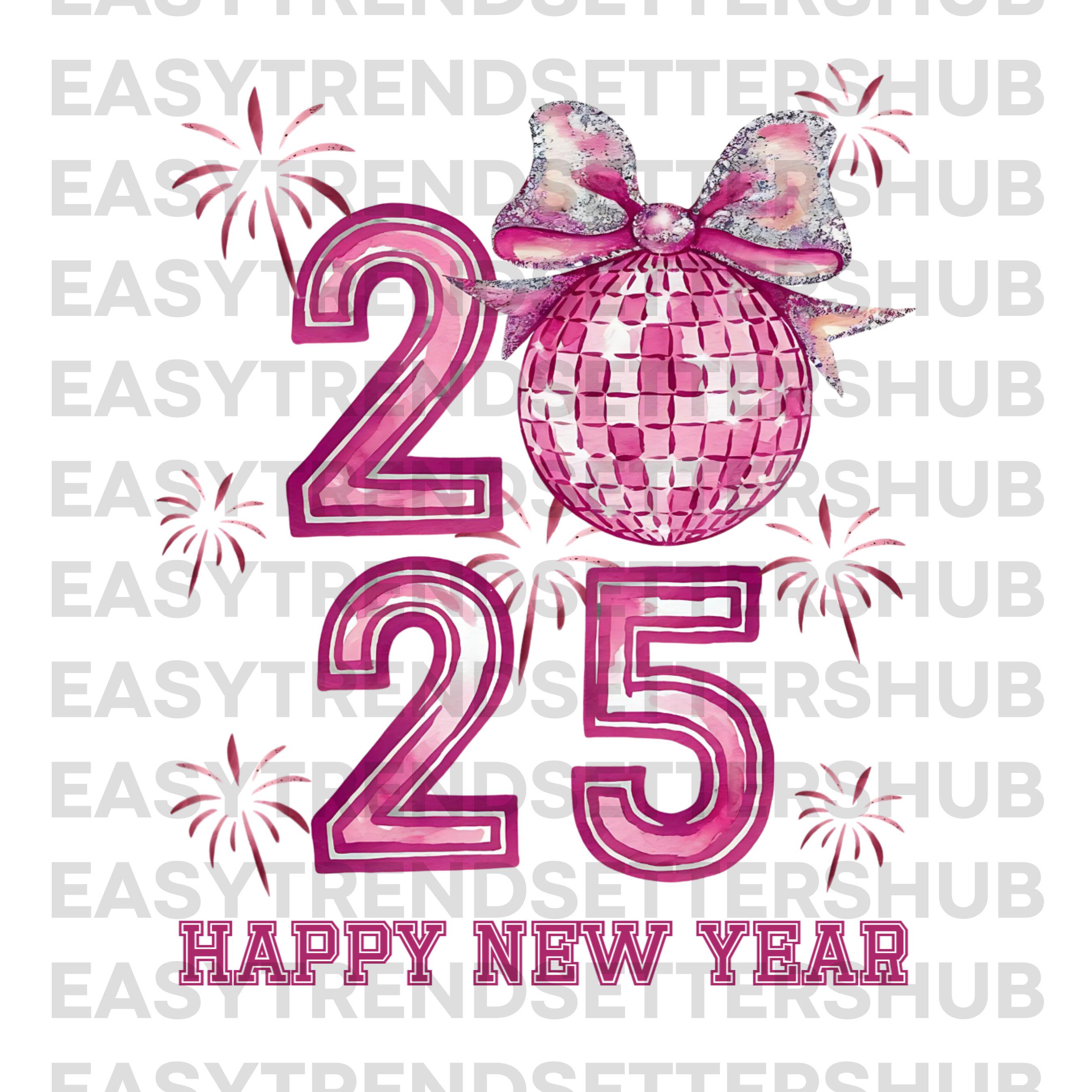Happy New Year 2025 Png, Disco Ball New Year's PNG, Pink Coquette Bow ...