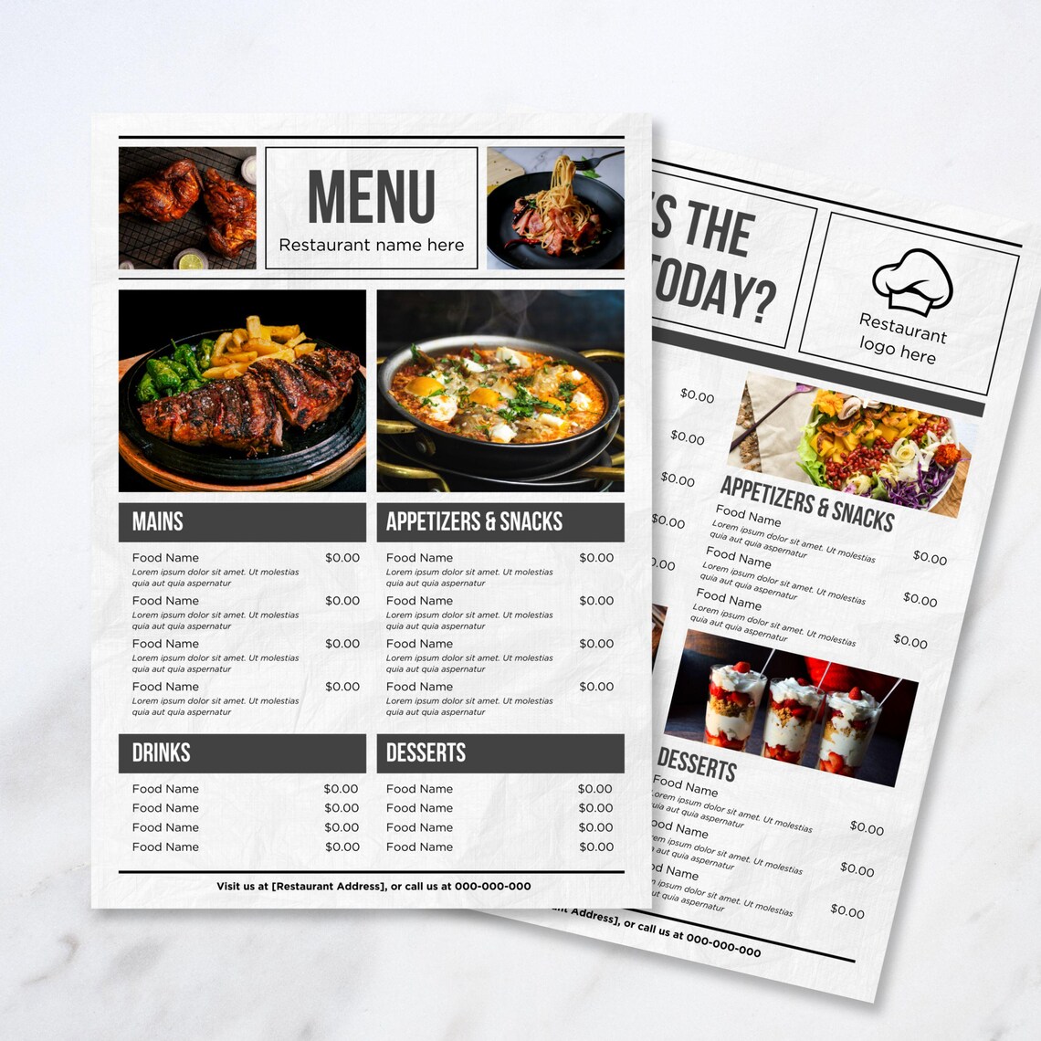 Modern Restaurant Menu Template, Newspaper Menu, Price List, Canva ...