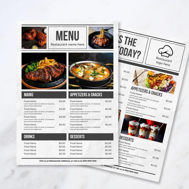 Modern Restaurant Menu Template, Newspaper Menu, Canva Template ...