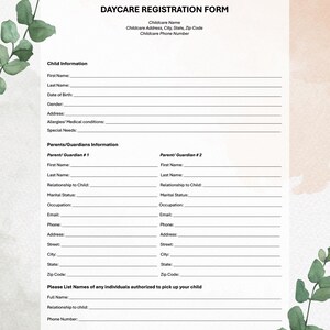 Editable Daycare Registration Form, Childcare Business Registration ...