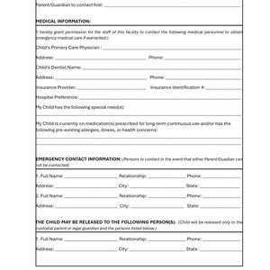 Daycare Enrollment Form, Editable Childcare Registration Form ...