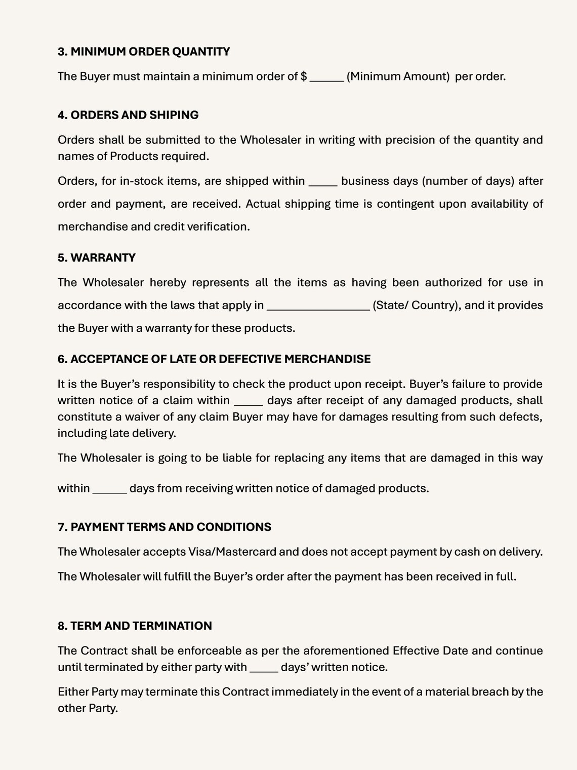 Wholesale Agreement, Wholesale Contract, Wholesale Contract Template ...