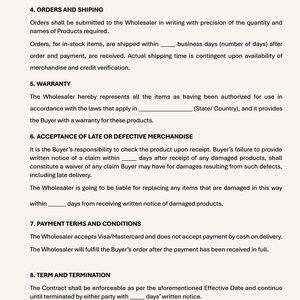 Editable Wholesale Contract Template, Business Agreement (digital ...