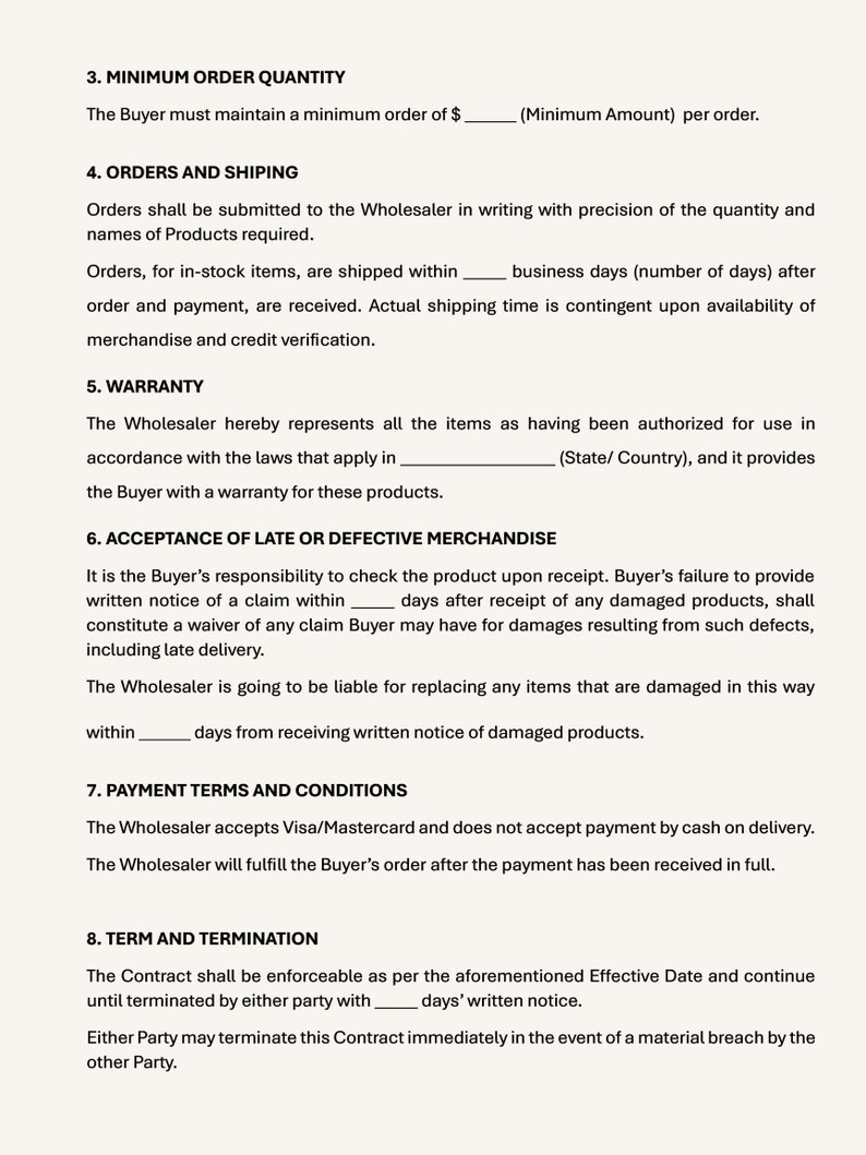 Editable Wholesale Contract Template, Business Agreement (digital ...