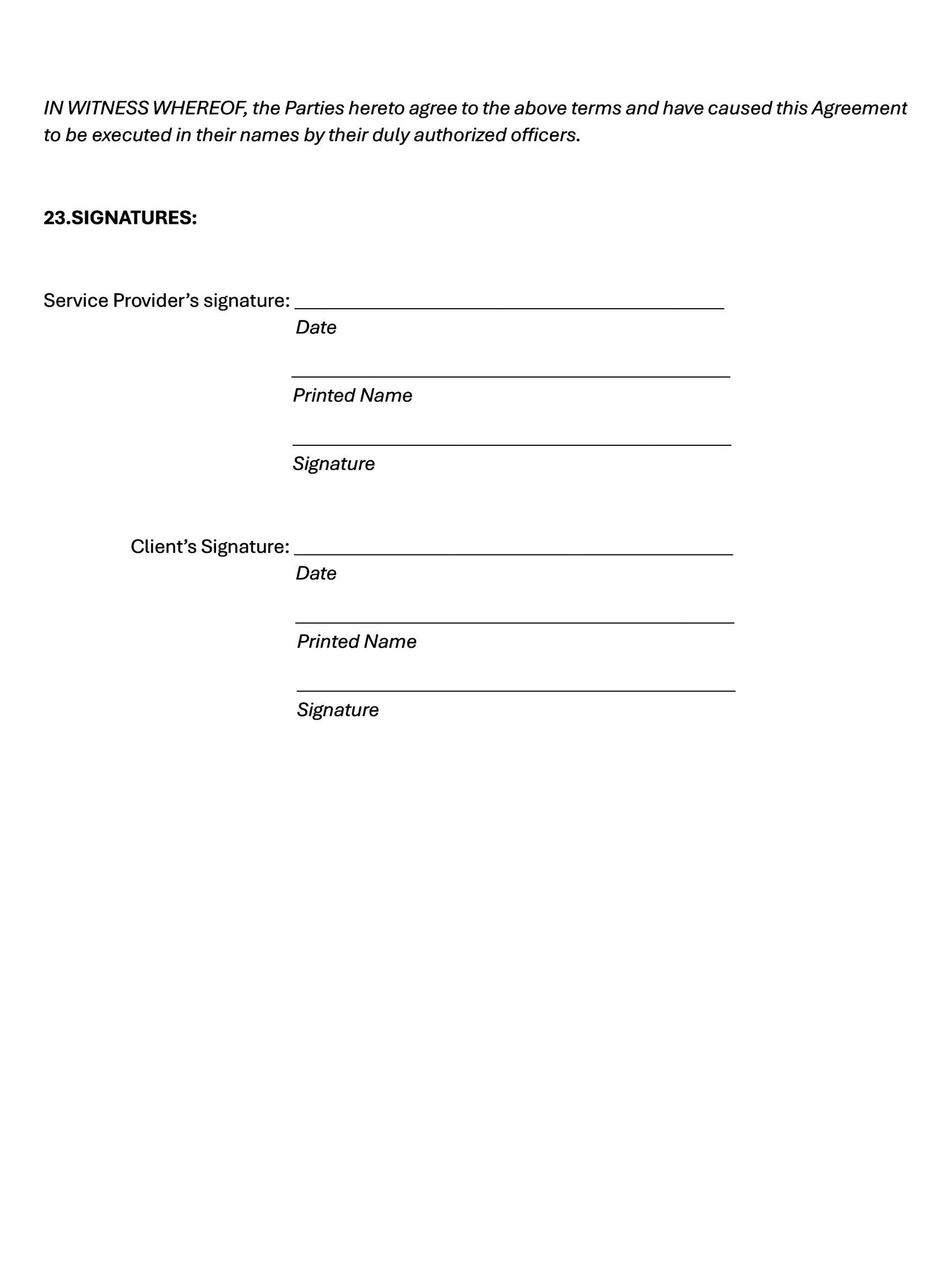Service Contract Form, Editable Service Agreement, Client Contract ...